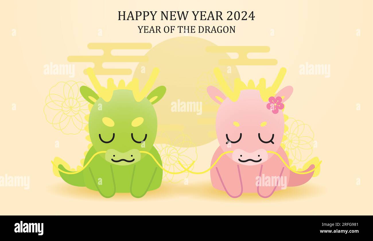 Cute chinese dragons couple bowing wishing happy new year. Year of the ...