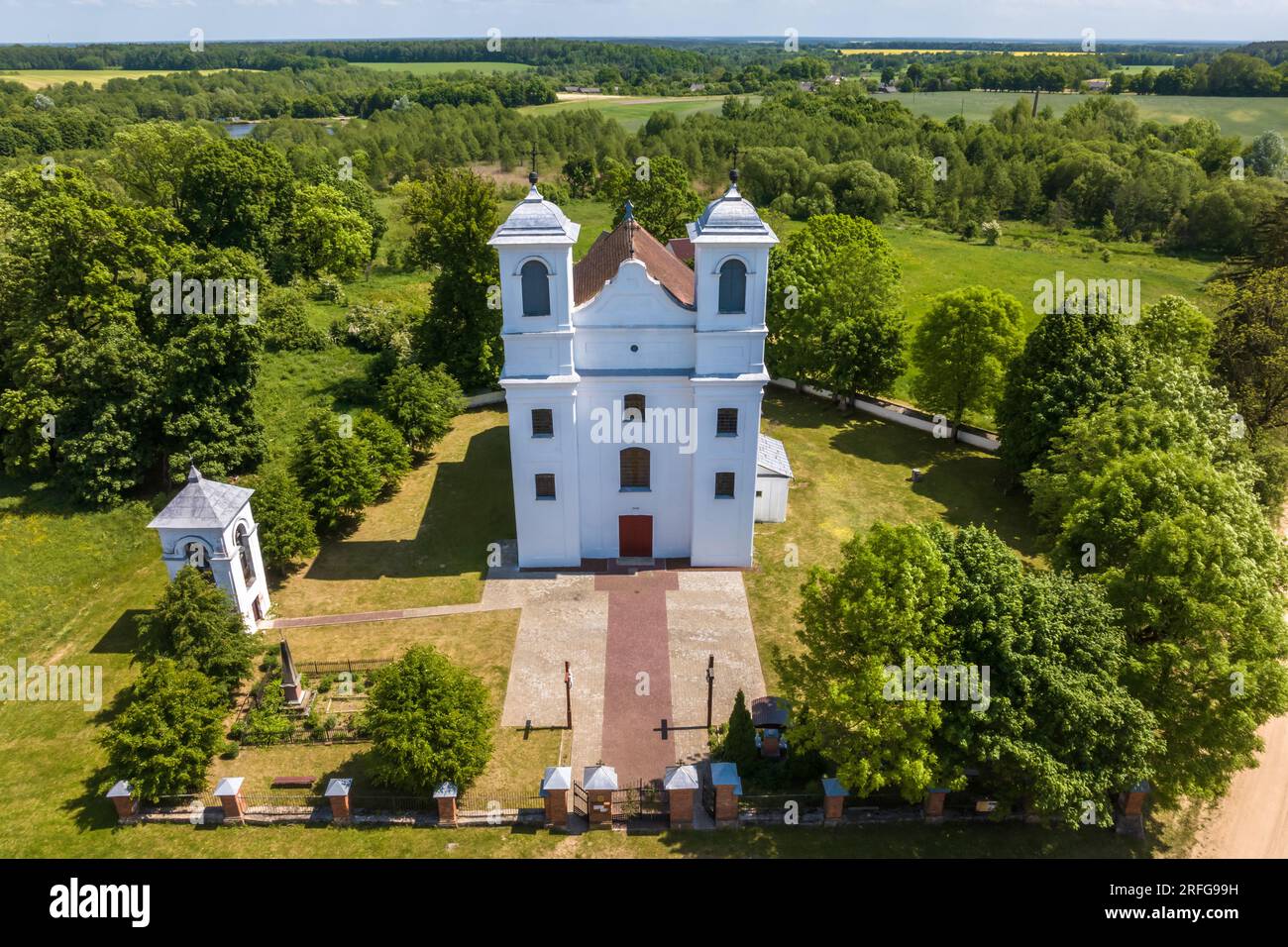 aerial view on neo gothic or baroque temple or catholic church in ...