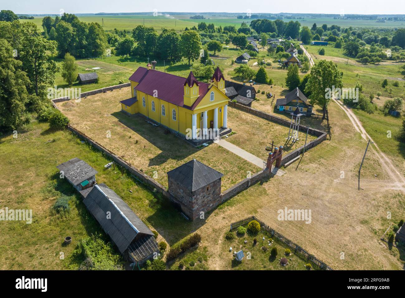aerial view on neo gothic or baroque temple or catholic church in ...