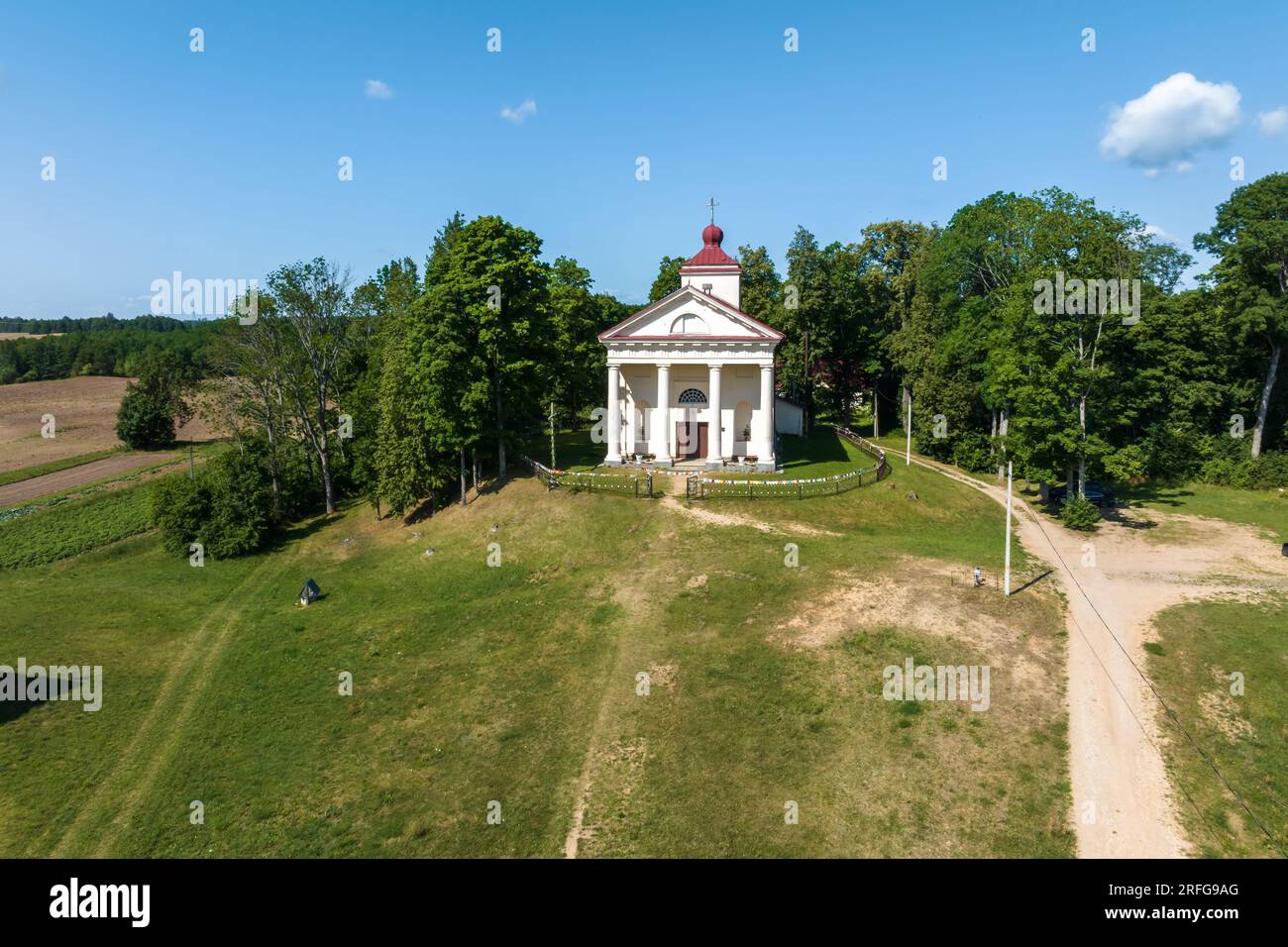 aerial view on neo gothic or baroque temple or catholic church in ...