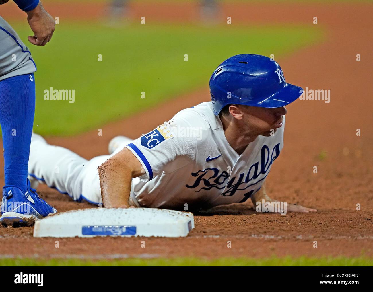 AUG 02, 2023: Kansas City Royals third baseman Matt Duffy (15) dives ...