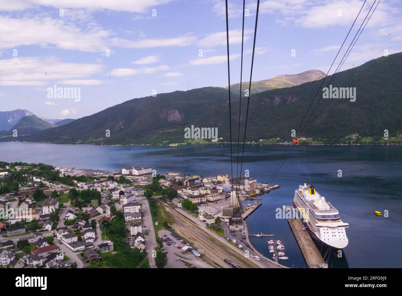 View from a descending cabin on Romsdalsgondolen cable car from ...