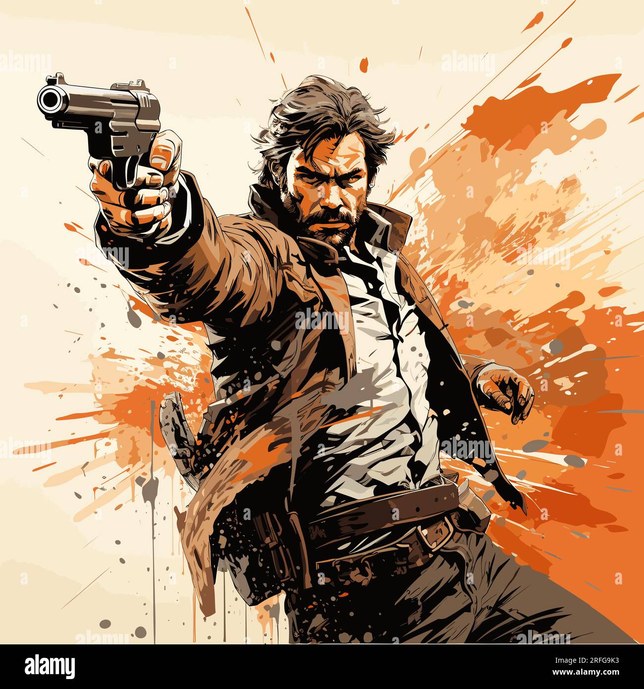 Shooting cowboy hand-drawn comic illustration. Cowboy with a gun ...