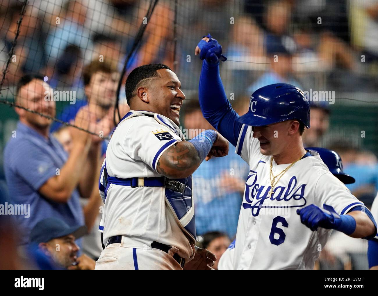 AUG 02, 2023: Kansas City Royals catcher Salvador Perez (13) celebrates ...