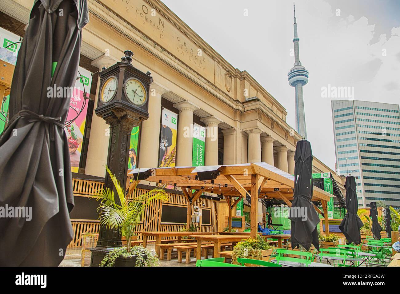 TORONTO, ON - July 23, 2023: View of Union Station and CN Tower in ...