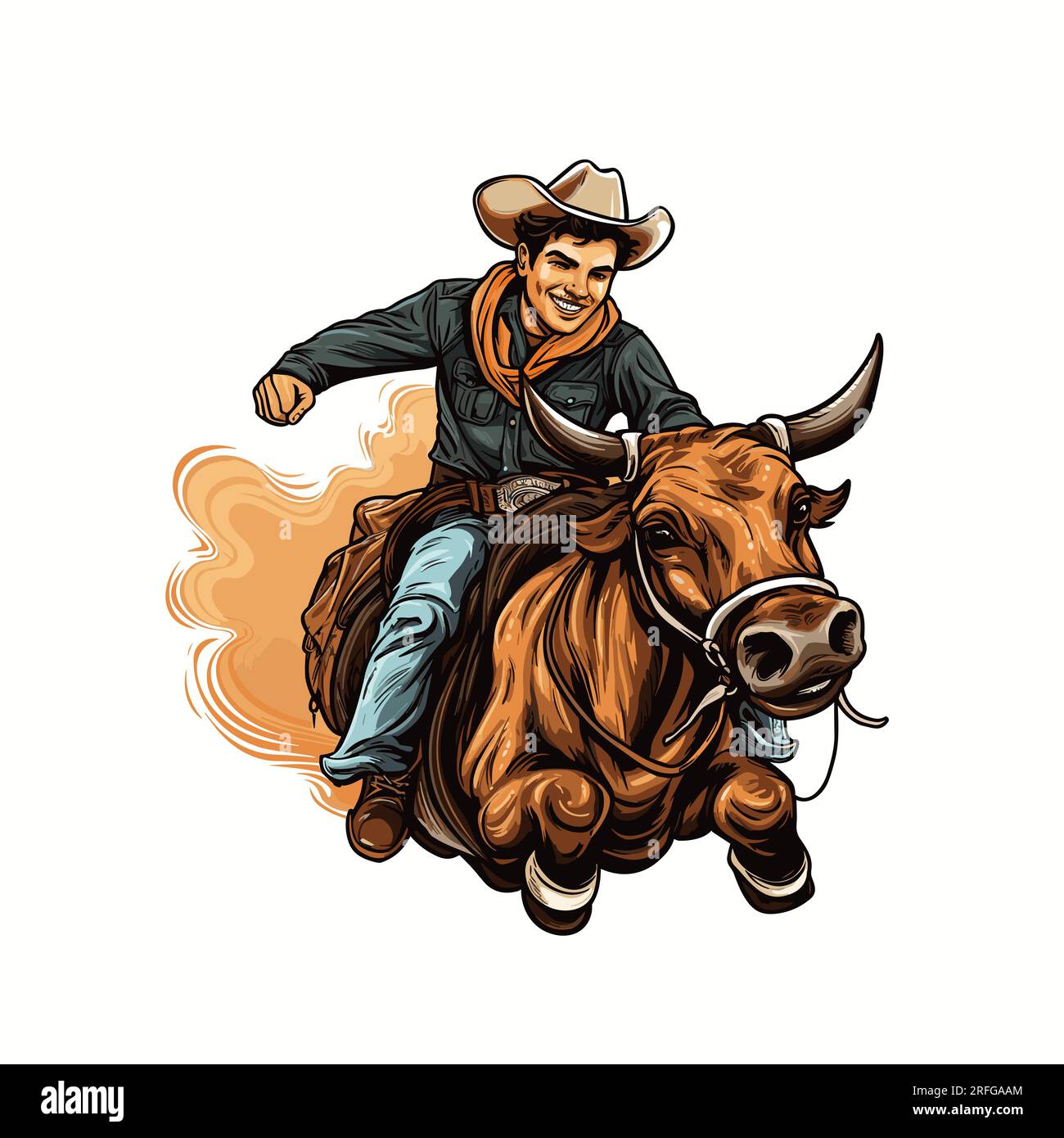 Rodeo cowboy bull riding cartoon Cut Out Stock Images & Pictures - Alamy