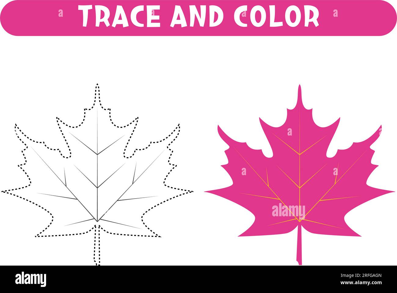 Trace and color pink autumn leaf. Worksheet for kids Stock Vector Image ...