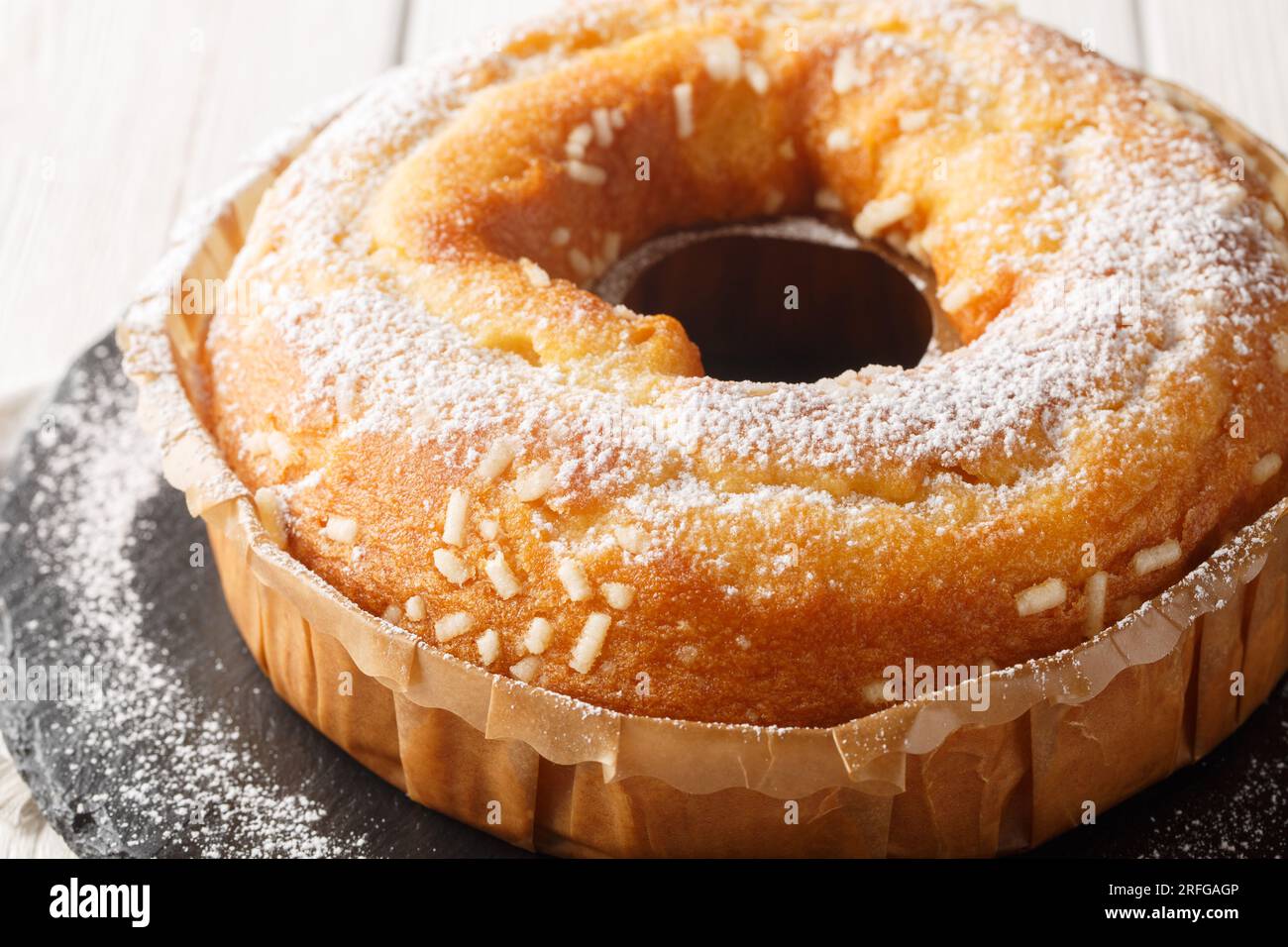 Ciambella cake is a traditional Italian breakfast treat closeup on the ...