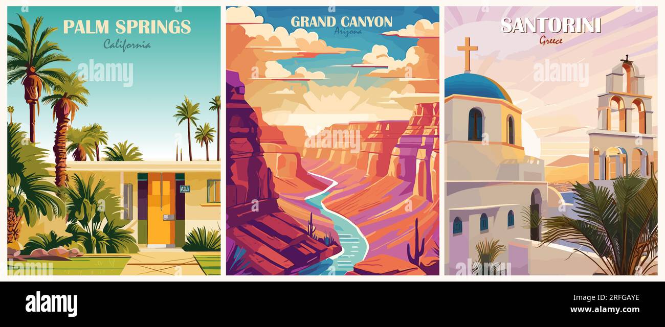 Set of Travel Destination Posters in retro style Stock Vector Image ...