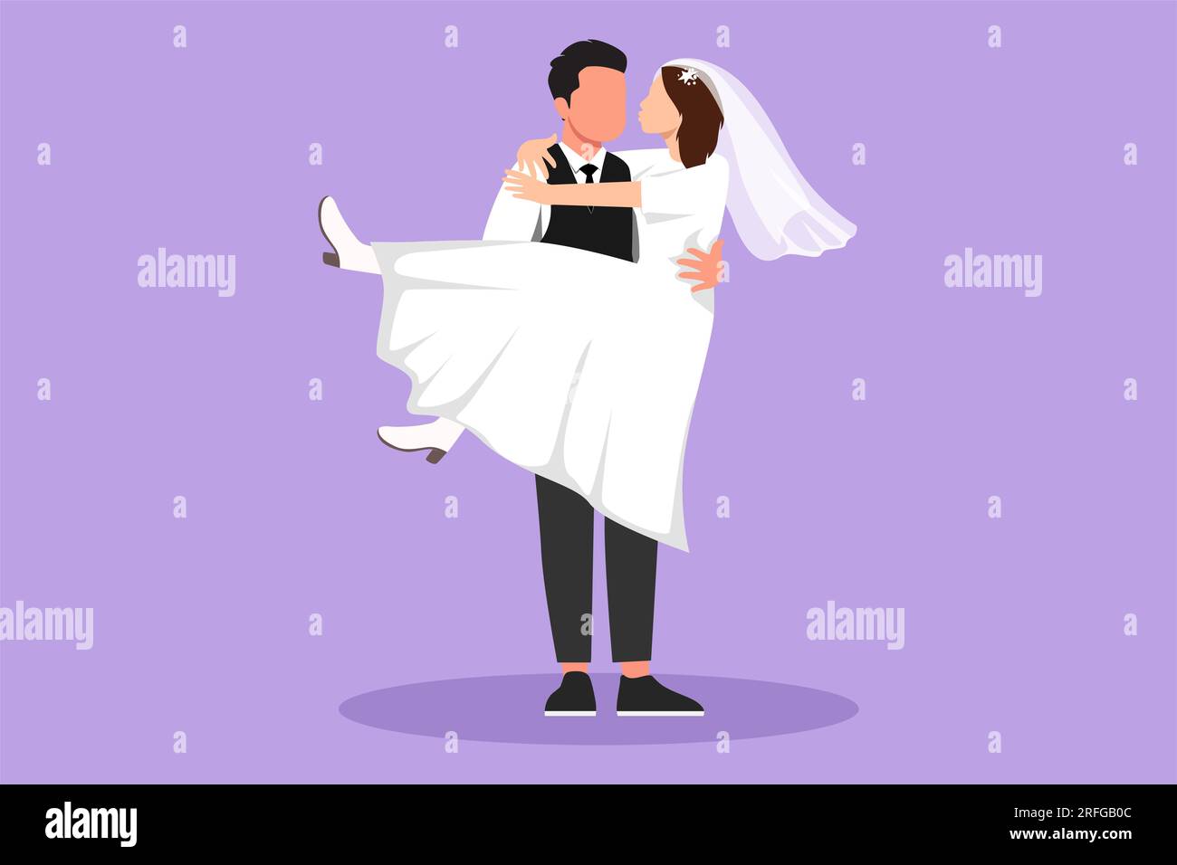 Cartoon flat style drawing cute romantic married female in love kissing ...