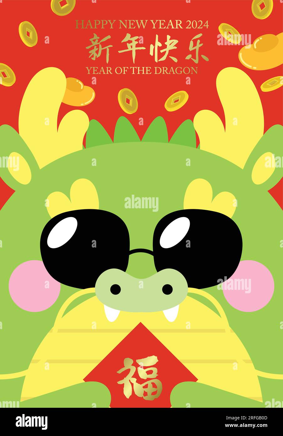 Cute chinese dragon holding fu good luck character cny card. Chinese ...