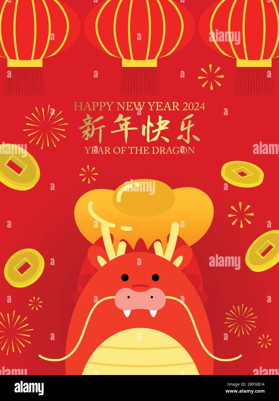 Chinese dragon holding sycee ingot with lucky coins in bacground ...