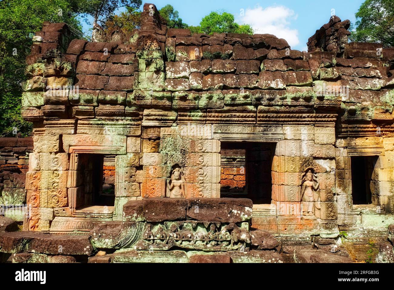 Ancient marvel: A fragment of a wall adorned with Khmer bas-reliefs ...
