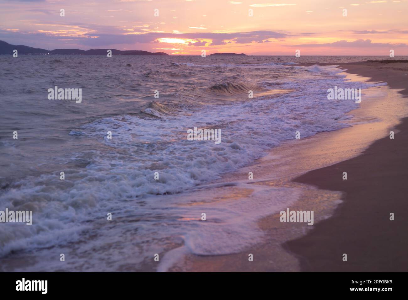 Raging Sea with Sunset Sky Background Stock Photo - Alamy