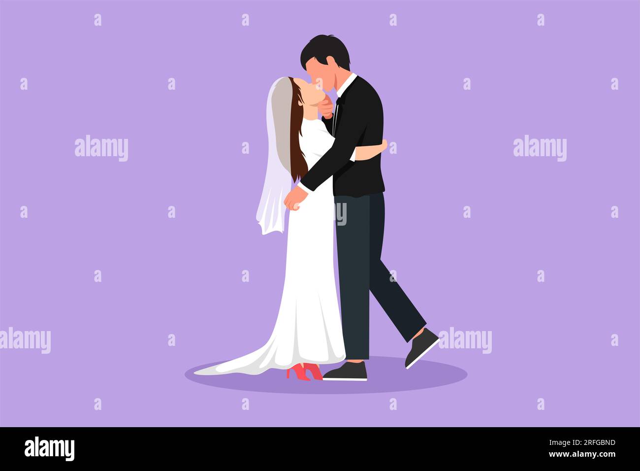 Cartoon flat style drawing cute married couple in love kissing and ...