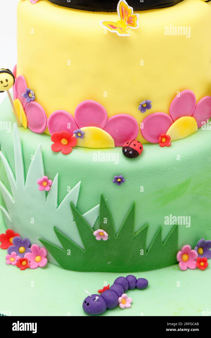 Animal figurine Birthday party cake - Pastel colourful birthday cake ...