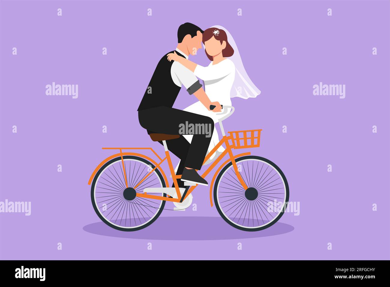 Cartoon flat style drawing happy married man and beauty woman riding ...