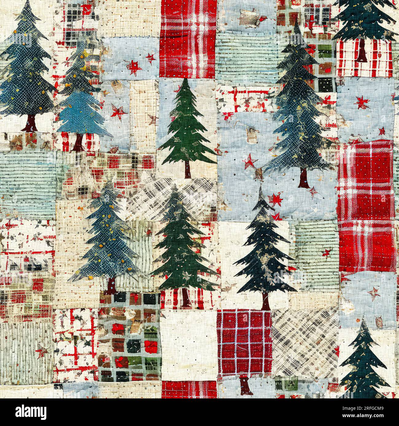 Rustic country christmas cottage with primitive hand sewing fabric ...