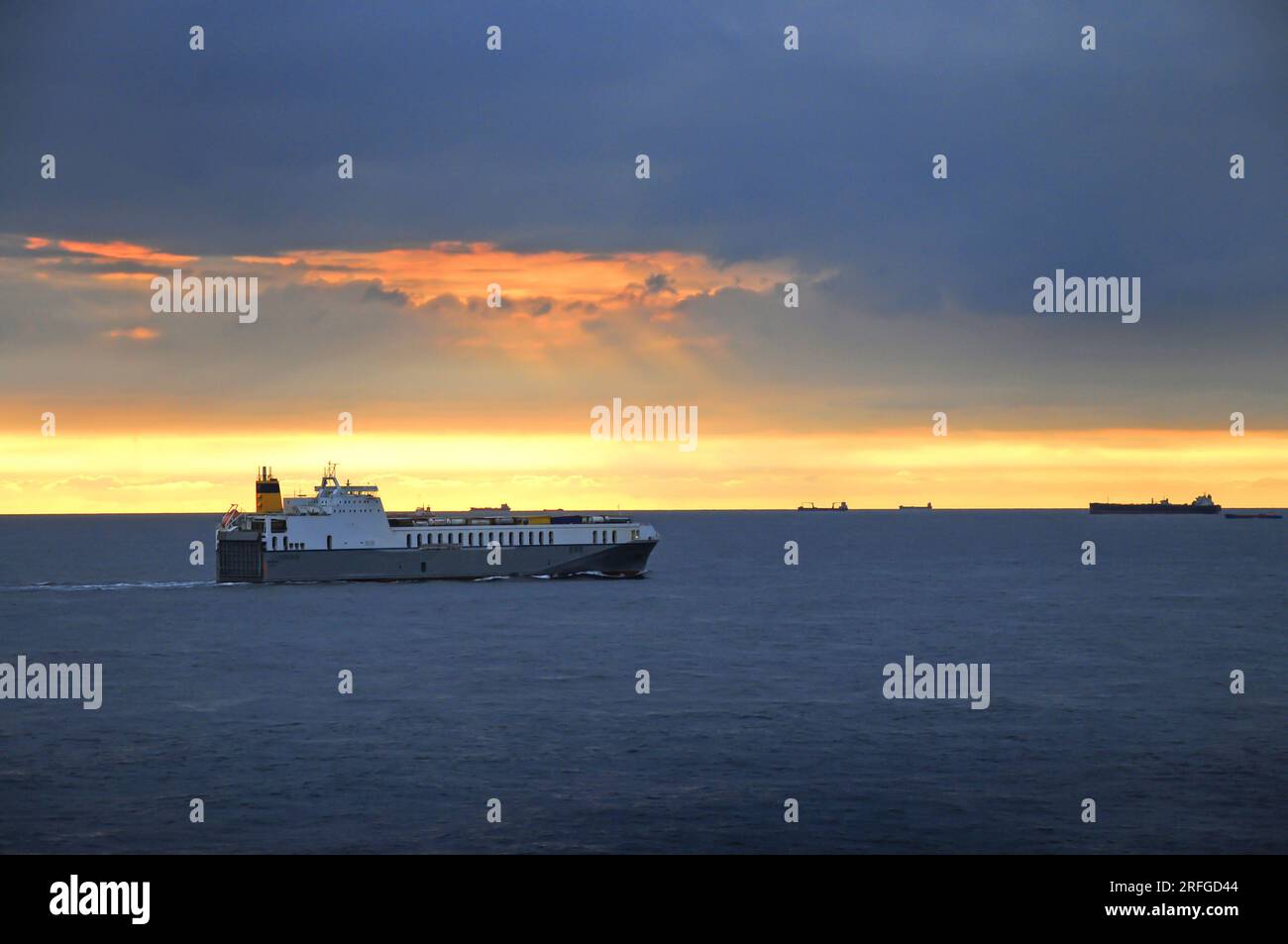Cargo ship on the English Channel in the North Sea off Rotterdam ...