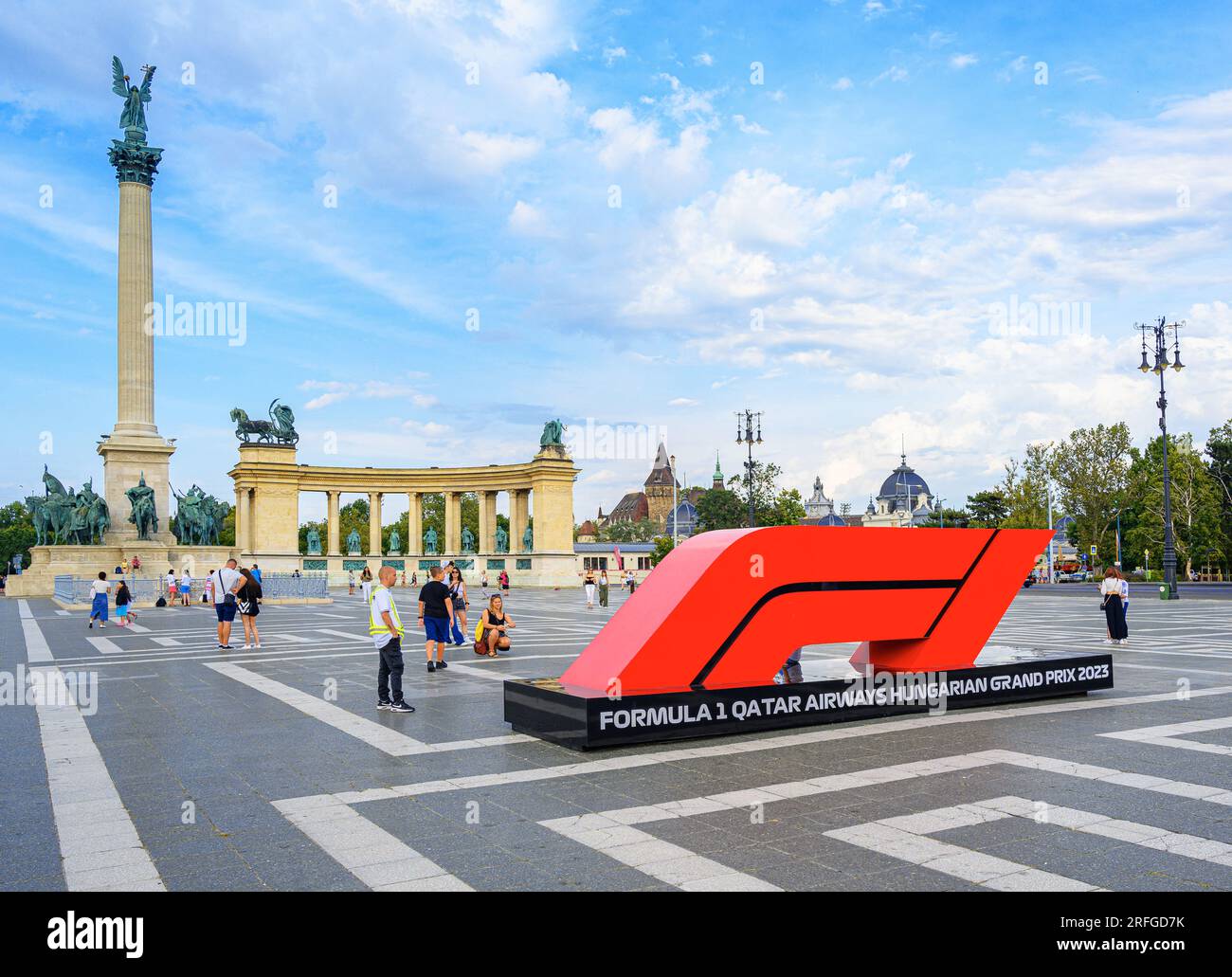 An advertising stand for Formula 1 racing at the Heroes' Square in ...