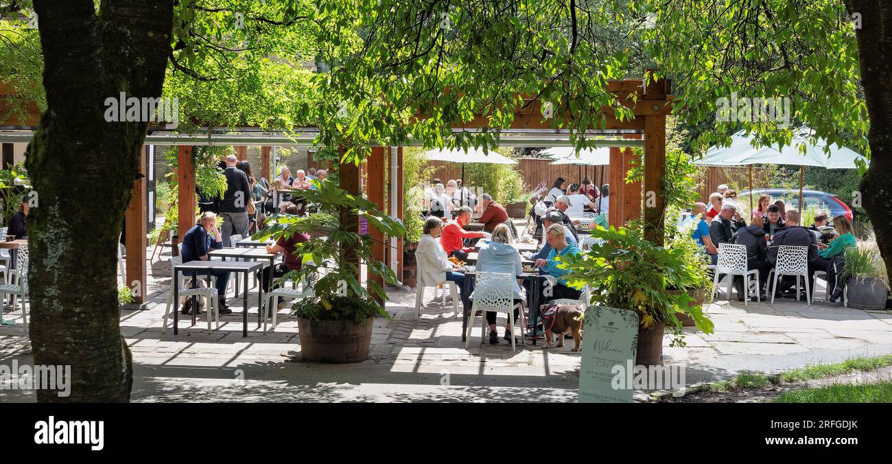 Chorley Rivington UK July 29 2023 people eating at countryside cafe ...
