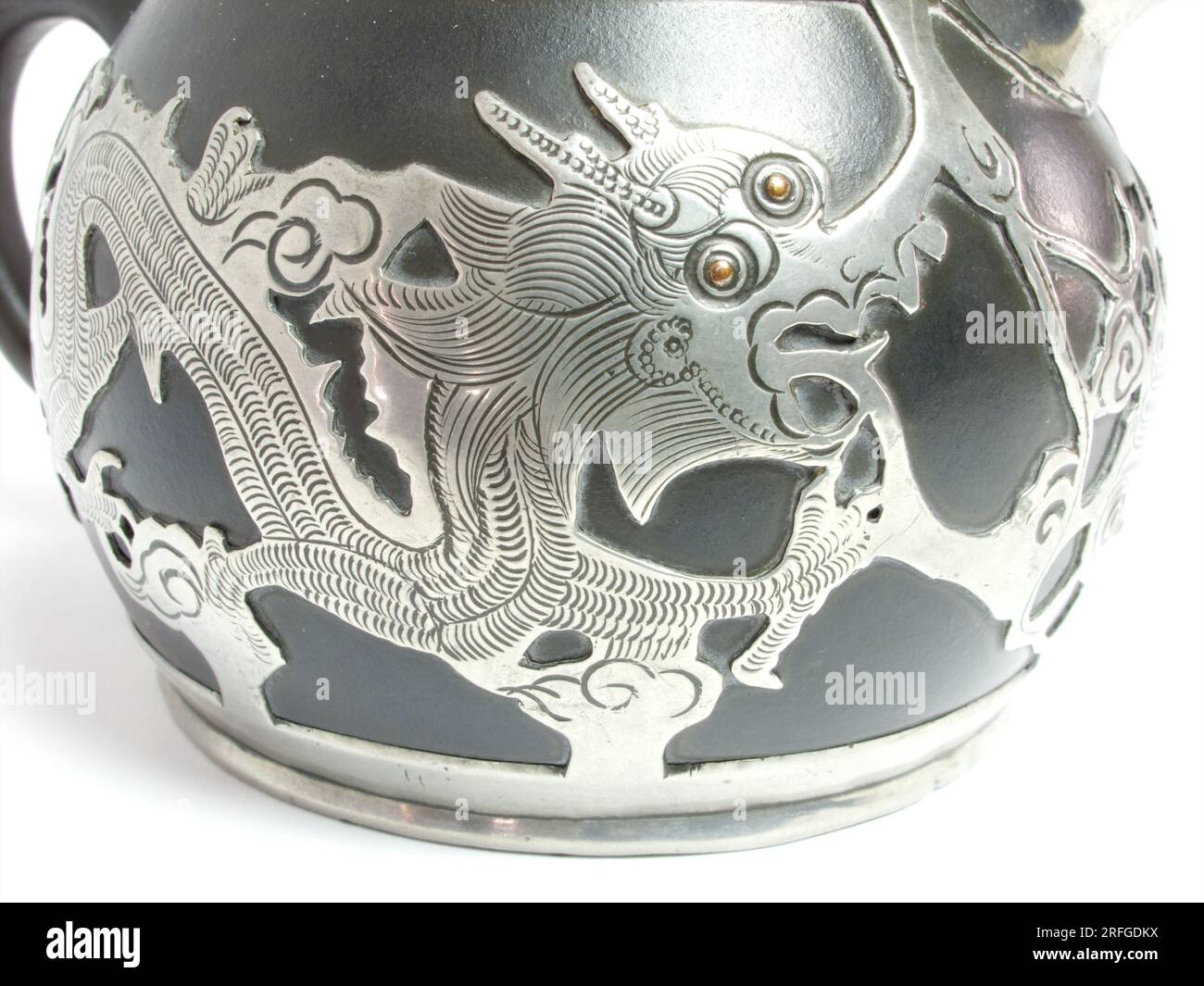 Antique Chinese Ho Cheng Yixing stoneware and pewter jug made circa ...