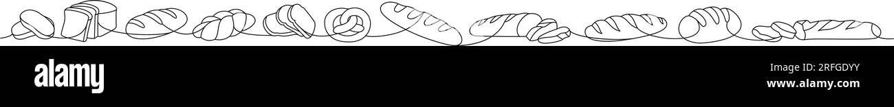 Breads one line continuous drawing. Whole grain bread, pretzel ...