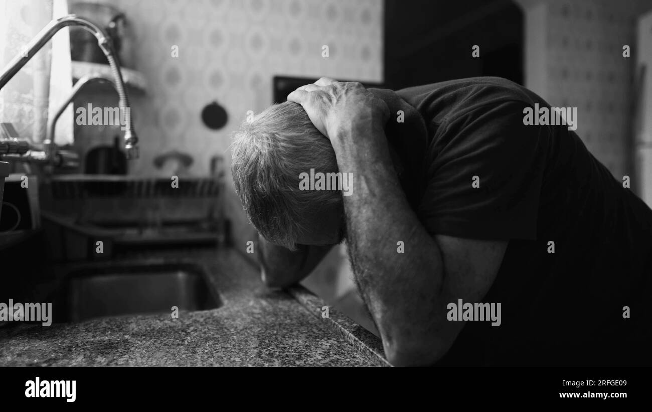 Dramatic senior in despair struggling with mental illness at home in ...