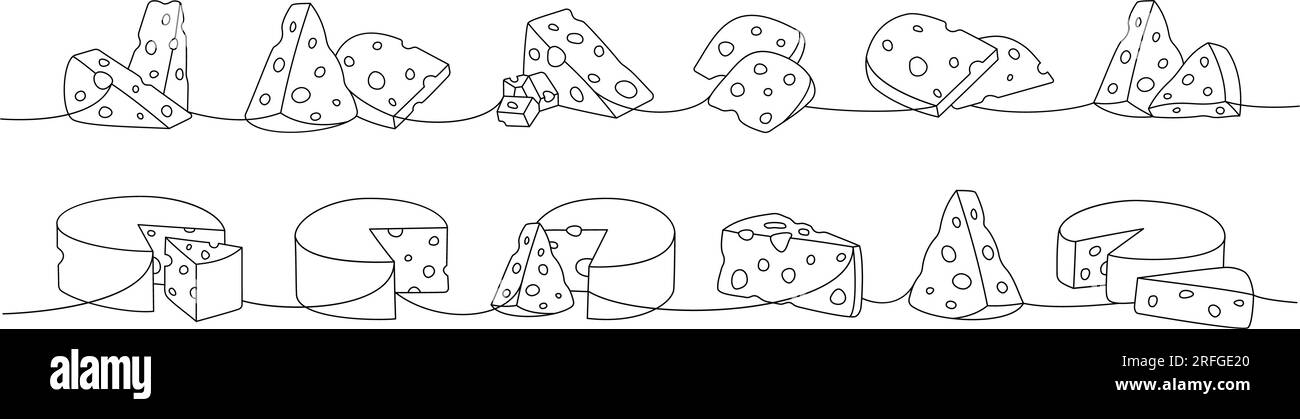Cheese one line continuous drawing. Different types of cheese ...