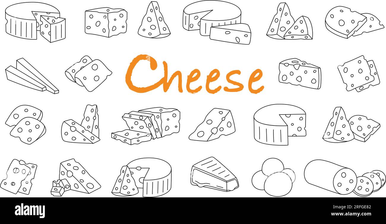 Cheese outline set. Pieces of cheese with internal holes. Cheddar ...