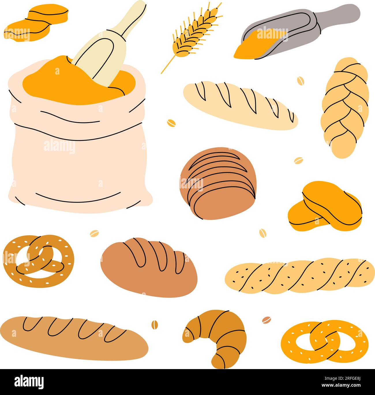 Set of breads. Breads and pastry banner. Whole grain and wheat bread ...