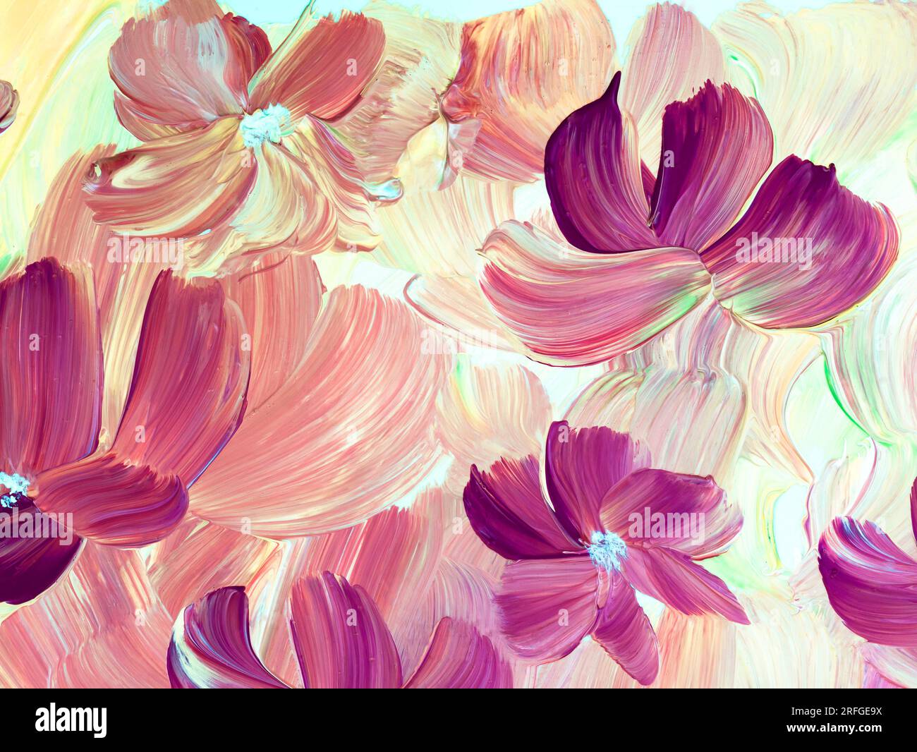Abstract purple flowers, original hand drawn, impressionism style ...