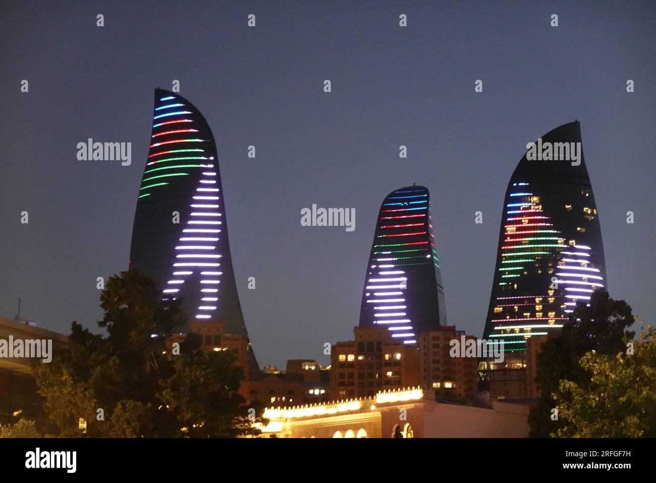 Flame Towers three skyscrapers, Baku, Azerbaijan Stock Photo - Alamy
