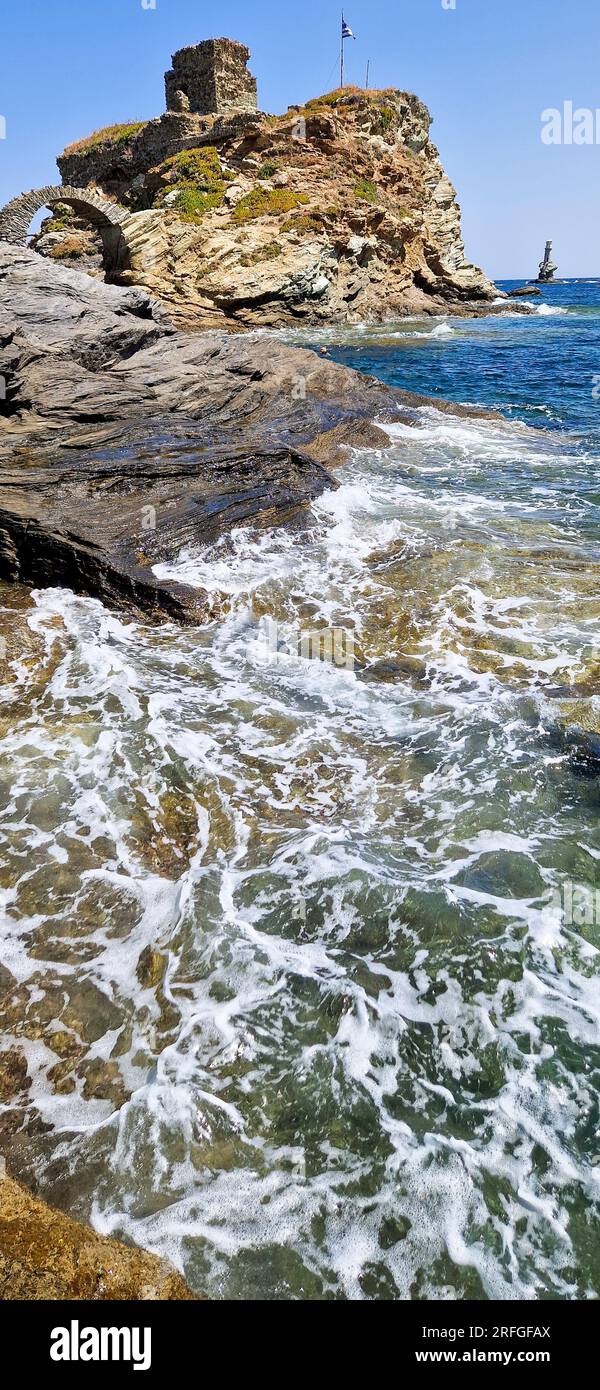 Ruins of the Venetian castle (XIIIth), Chora, Andros island, Greece ...