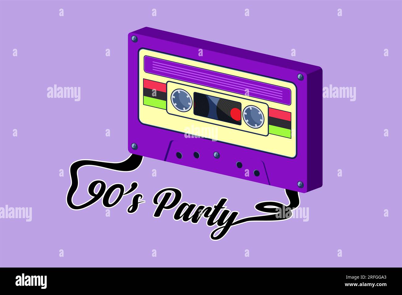 Cartoon flat style drawing old slogan with music cassette. Slogan 90s ...