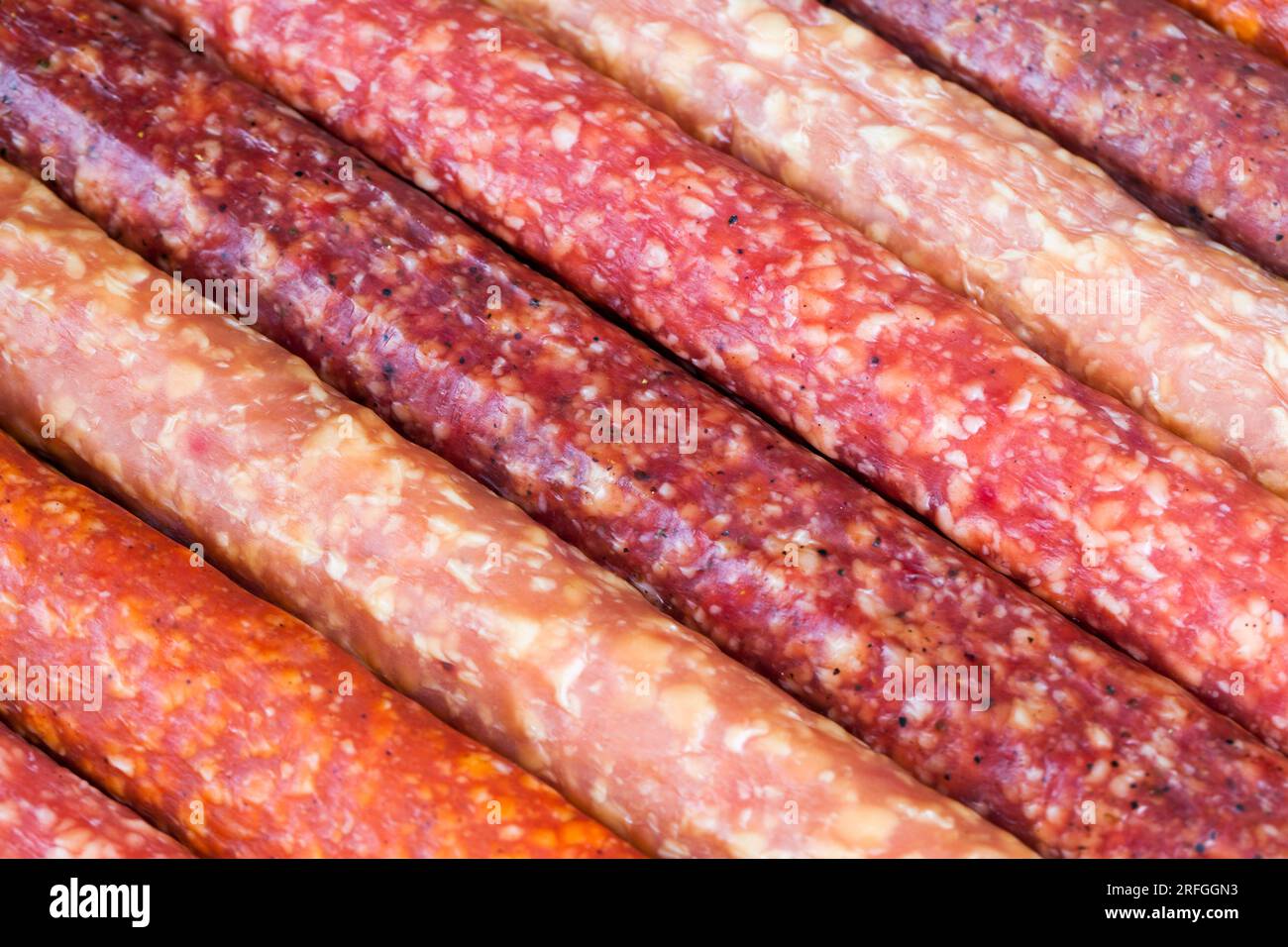 meat products in the form of sausage with lard, different types of ...