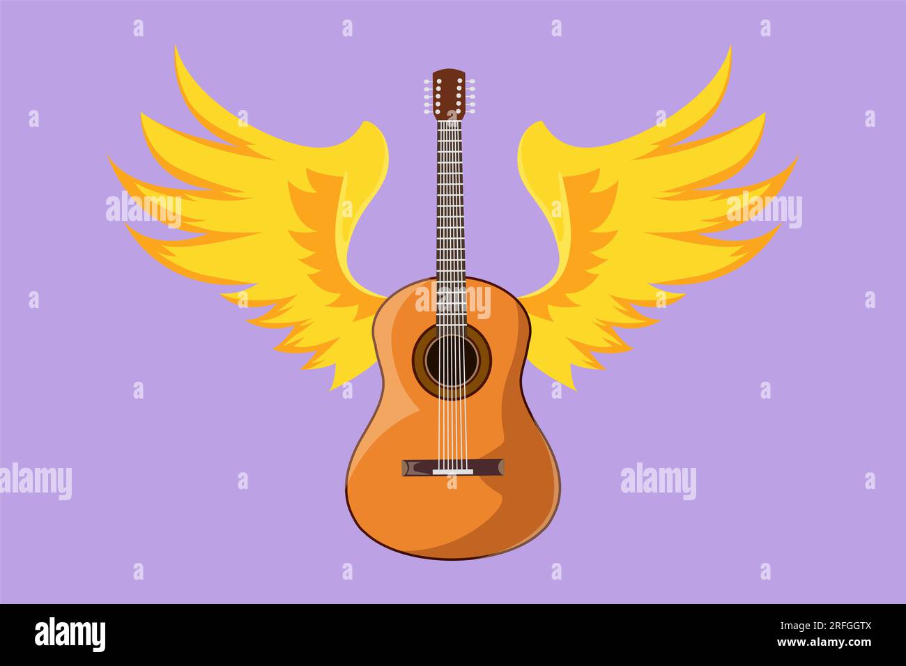 Character flat drawing stylized acoustic guitar with angel wings ...
