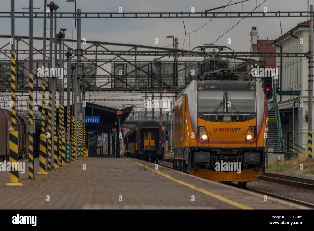 Trains in color summer cloudy hot evening in Bohumin CZ 07 21 2023 ...