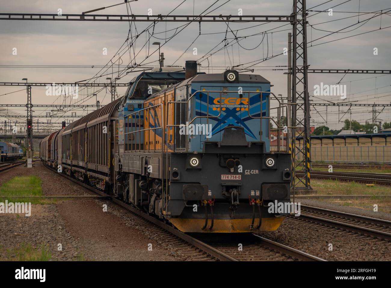 Trains in color summer cloudy hot evening in Bohumin CZ 07 21 2023 Stock Photo - Alamy