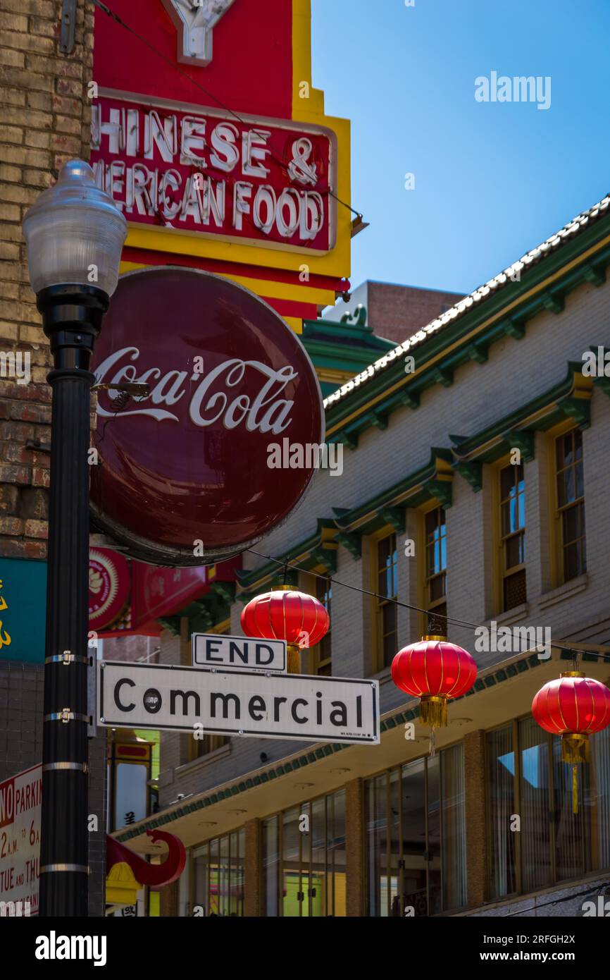 Contrast coca cola and chinese food signs in Commercial Street in China ...