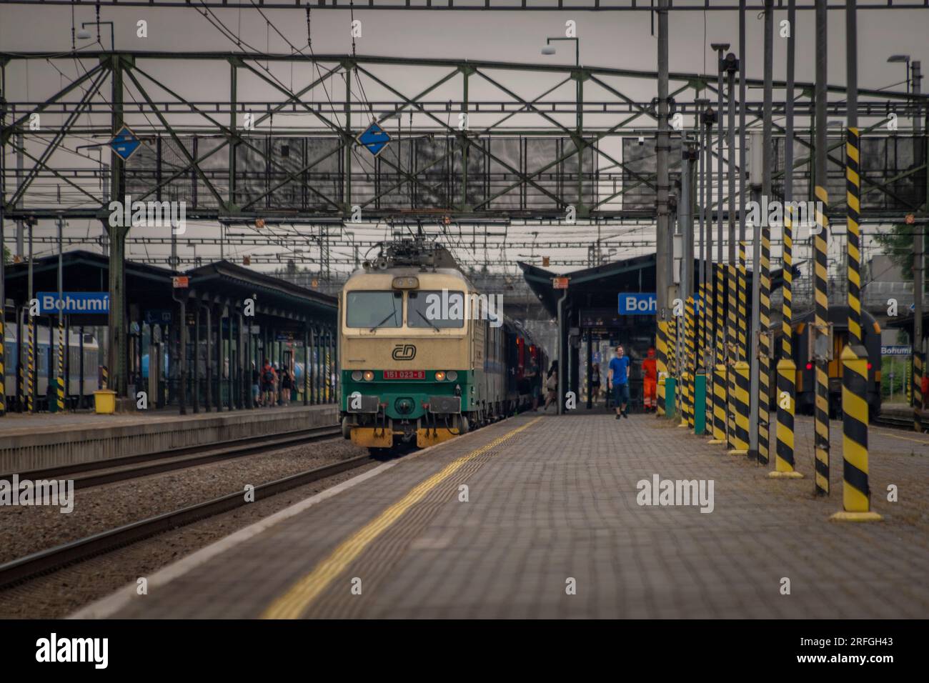 Trains in color summer cloudy hot evening in Bohumin CZ 07 21 2023 ...