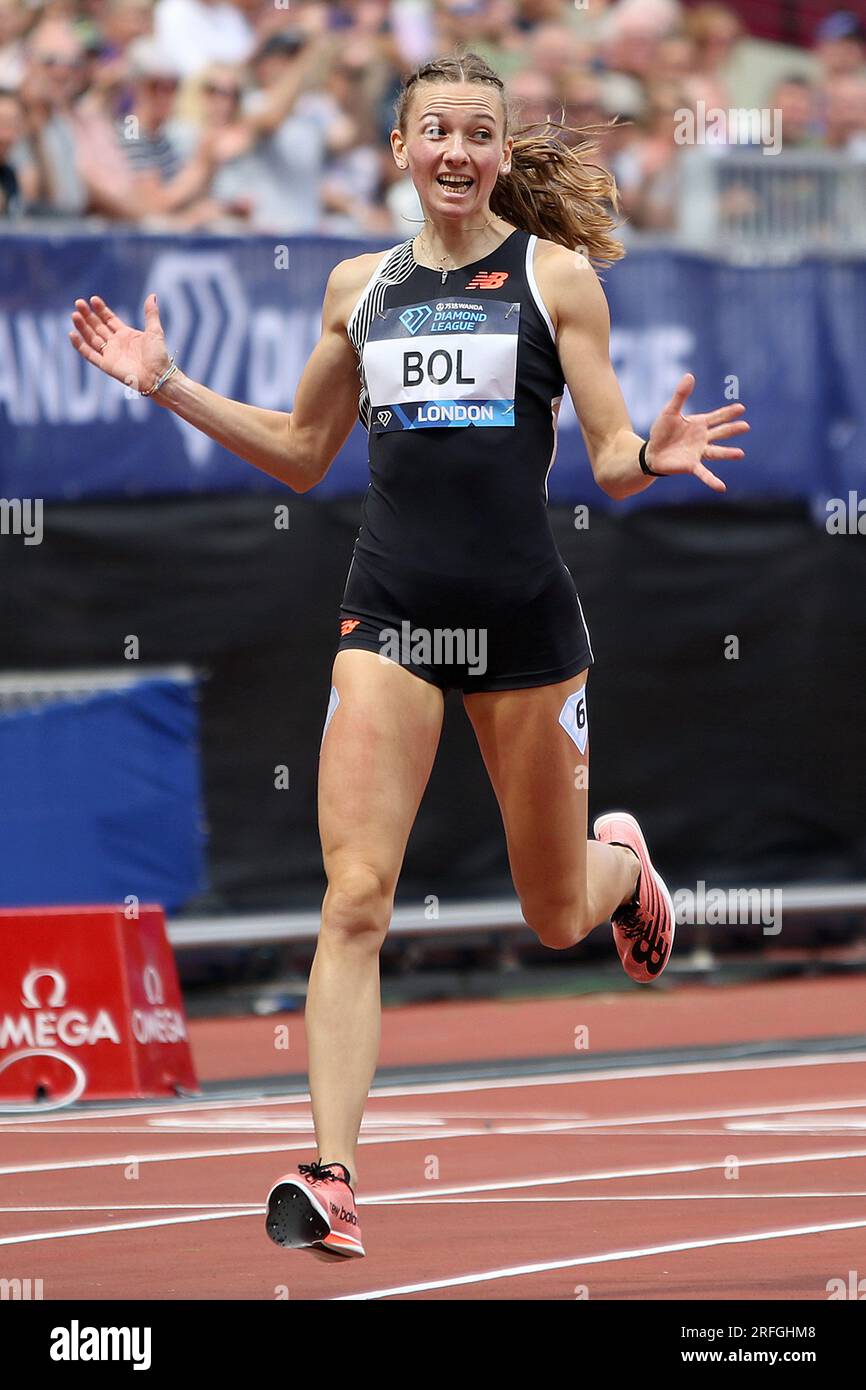 Femke BOL of the Netherlands celebrates as she wins the 400m Hurdles ...