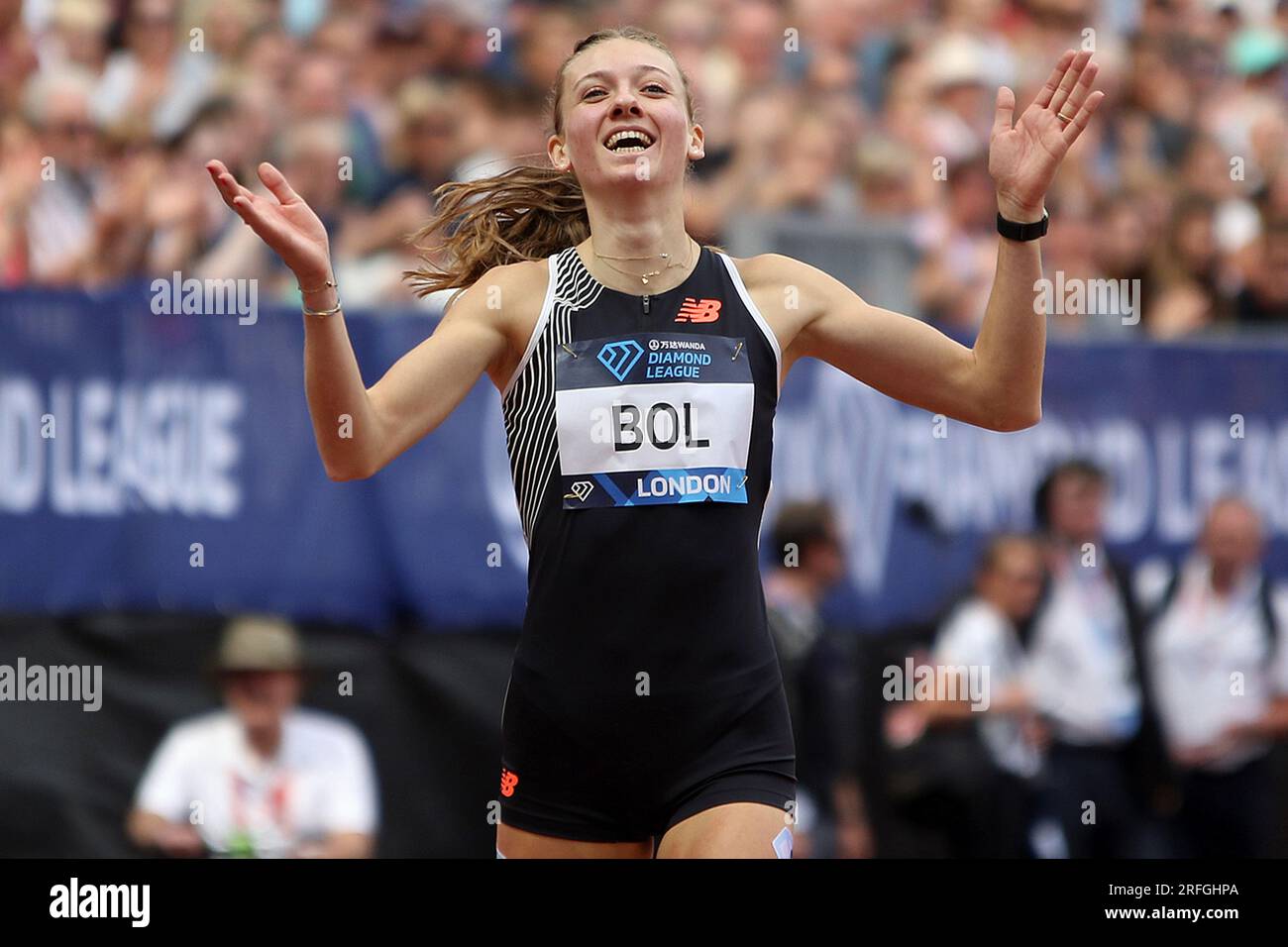 Femke BOL of the Netherlands celebrates as she wins the 400m Hurdles ...