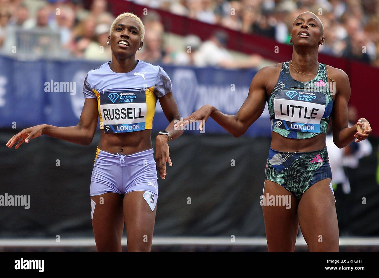 Janieve RUSSELL of Jamaica and Shamier LITTLE of the USA in the 400m ...