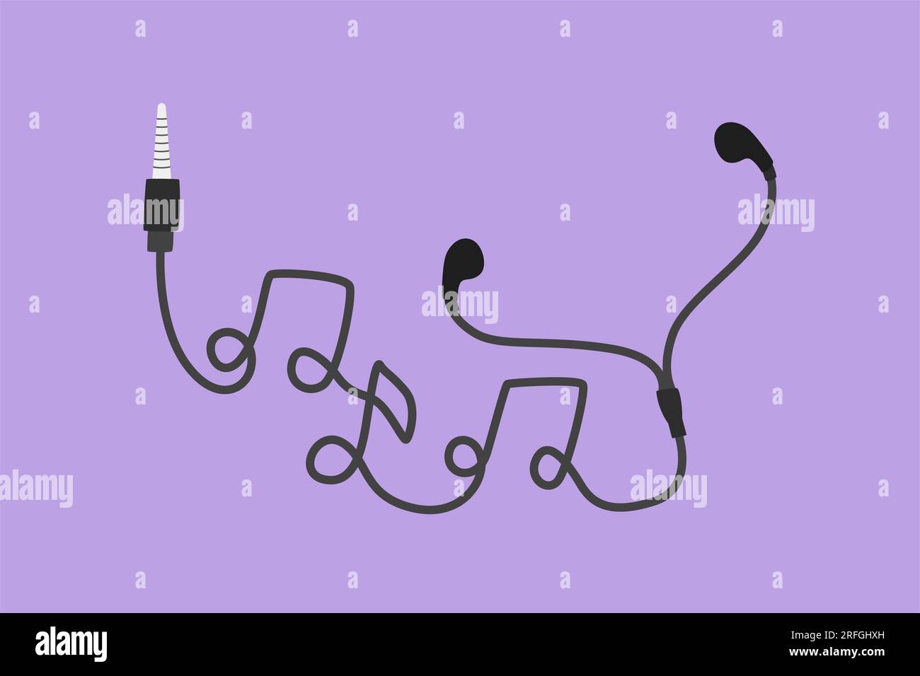 Graphic flat design drawing earphones earbud type black, music note ...