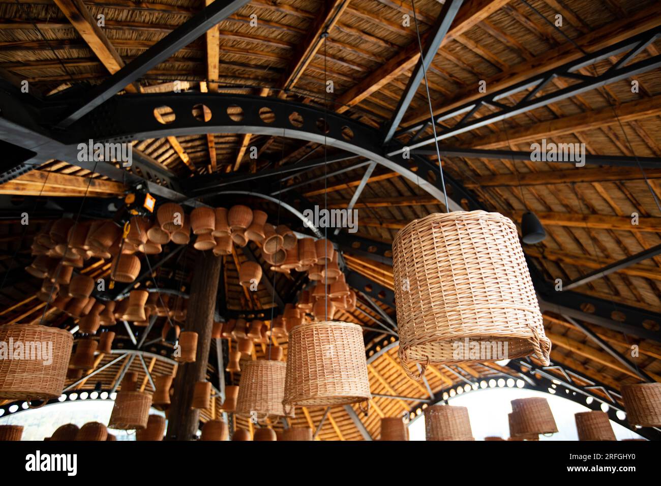 handmade straw baskets chandelier decoration for design purpose Stock ...