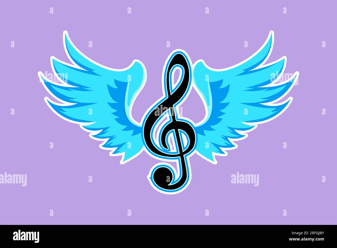 Character flat drawing of treble clefs with wings isolated on blue ...