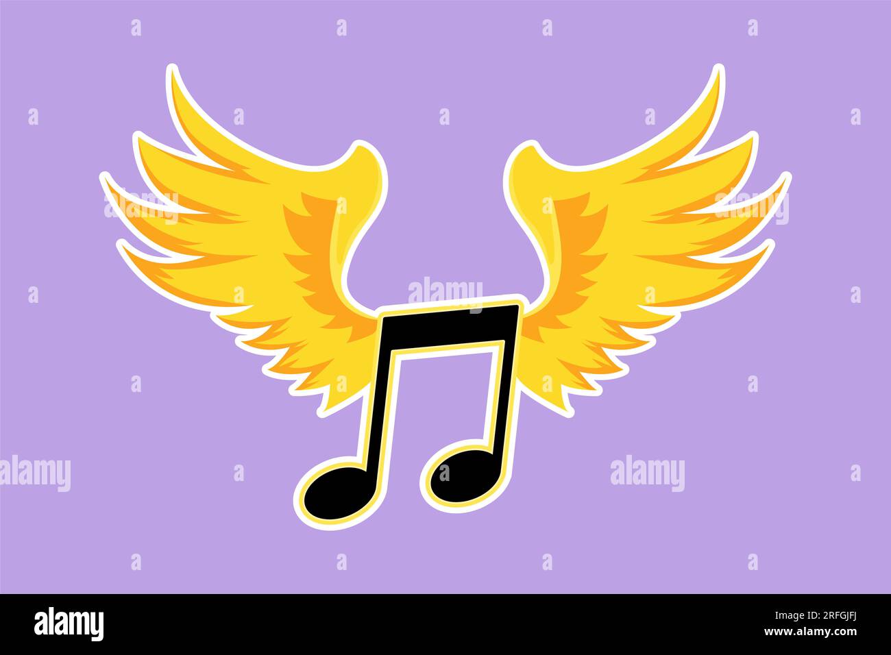 Cartoon flat style drawing musical notation with wings. Music symbol ...