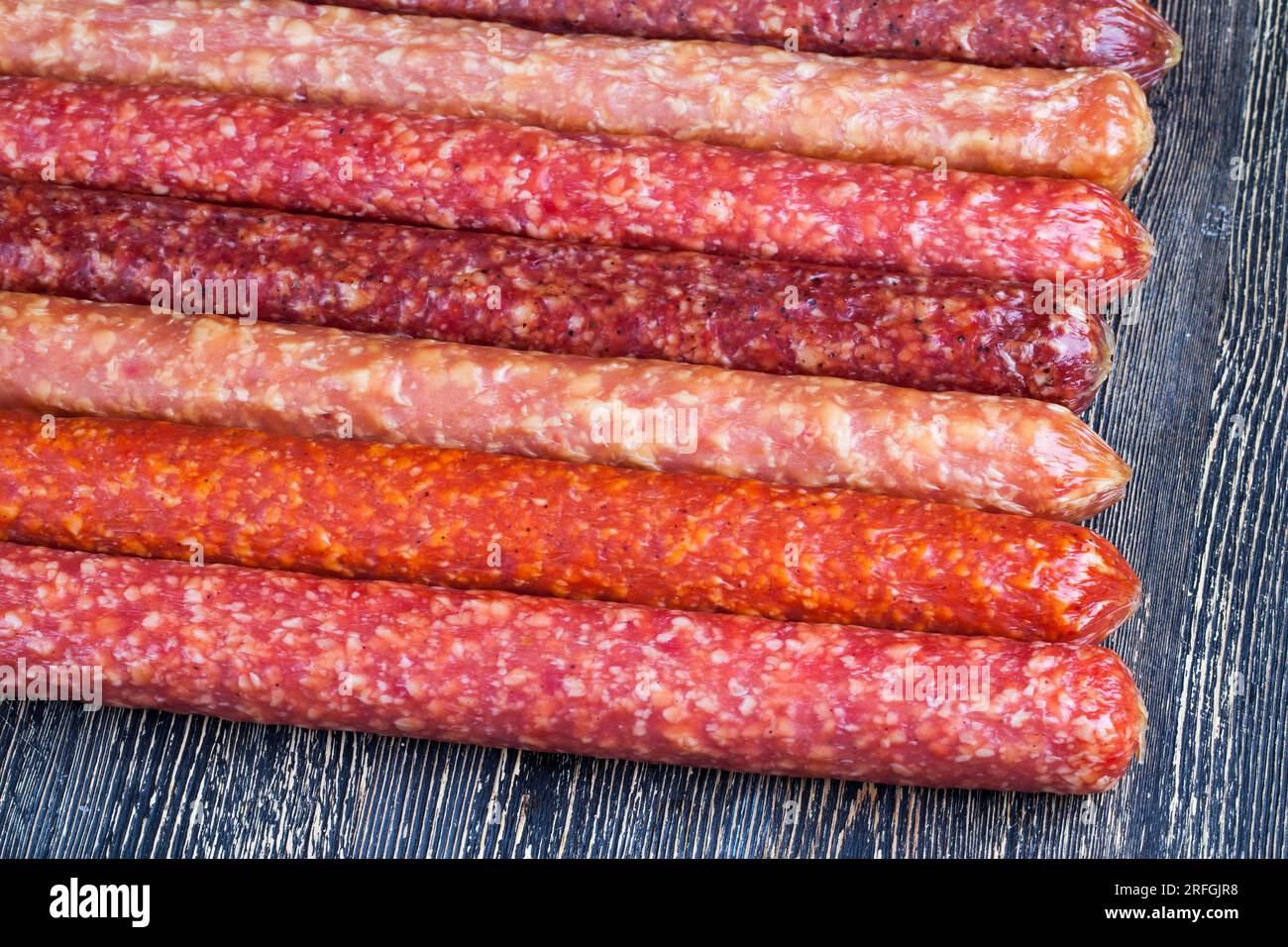 meat products in the form of sausage with lard, different types of ...