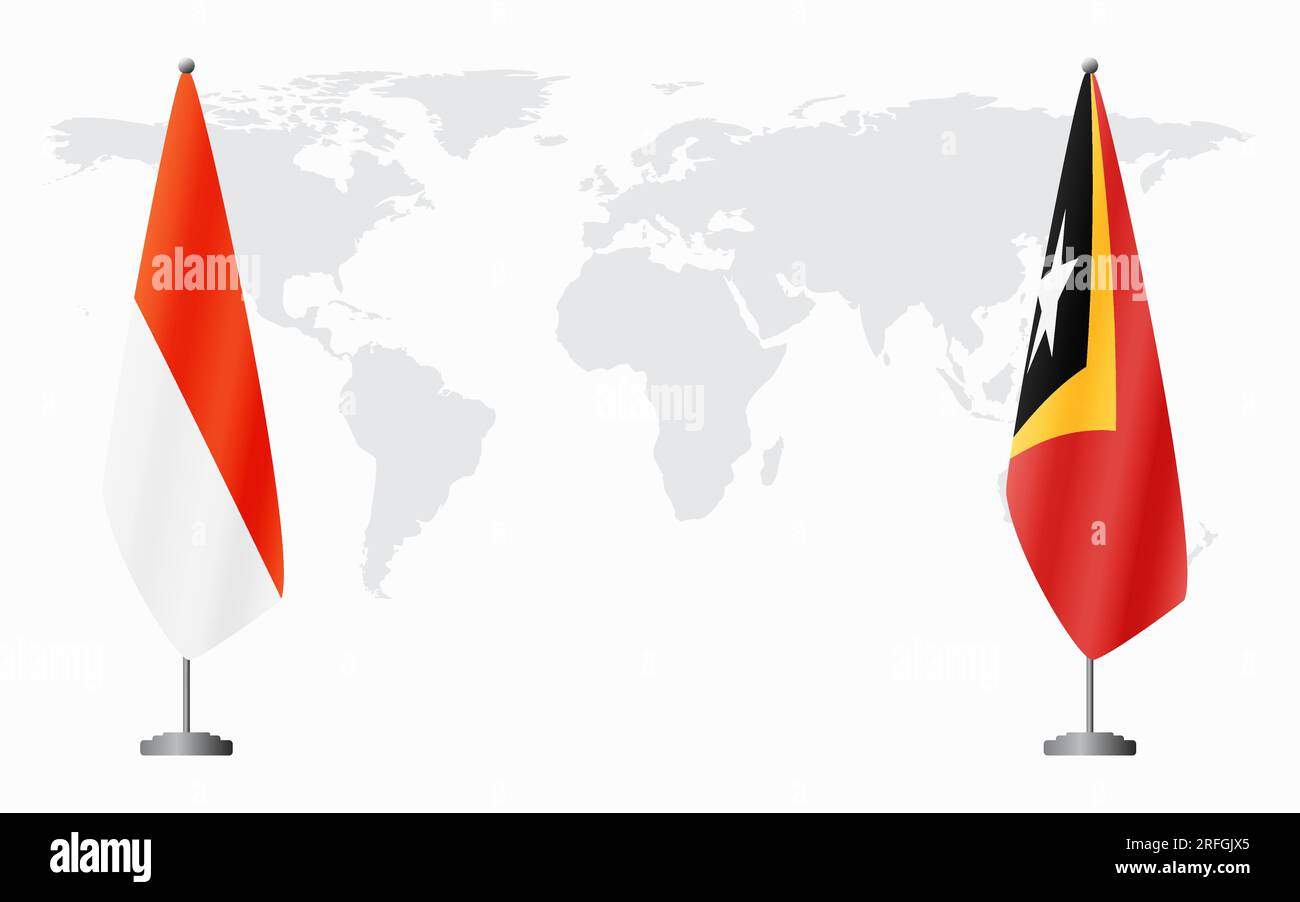 Indonesia and Timor-Leste flags for official meeting against background ...